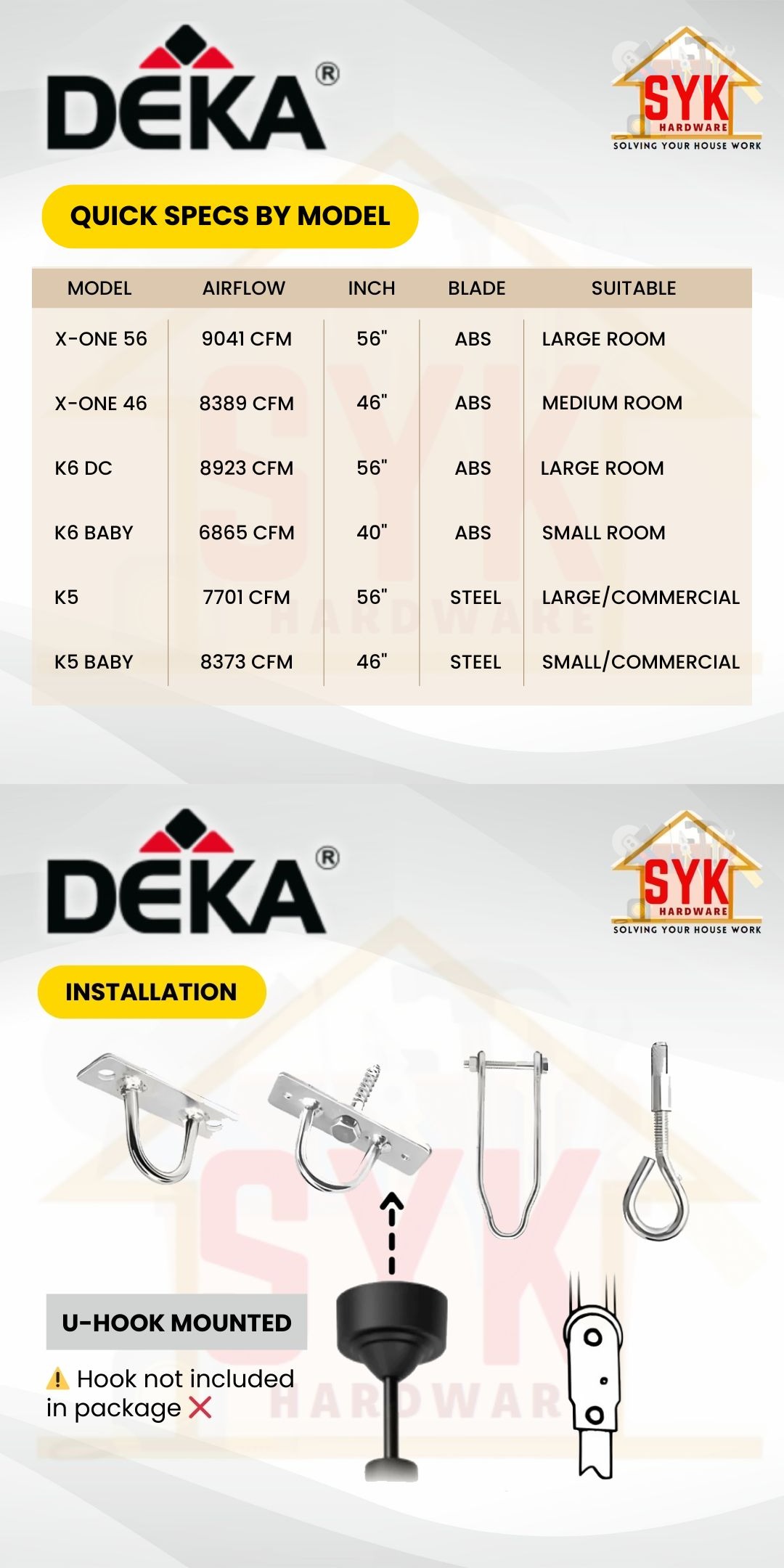 SYK Free Shipping Deka SCX 56 Inch 42 Inch Ceiling Fan 5 Blade Electric ...