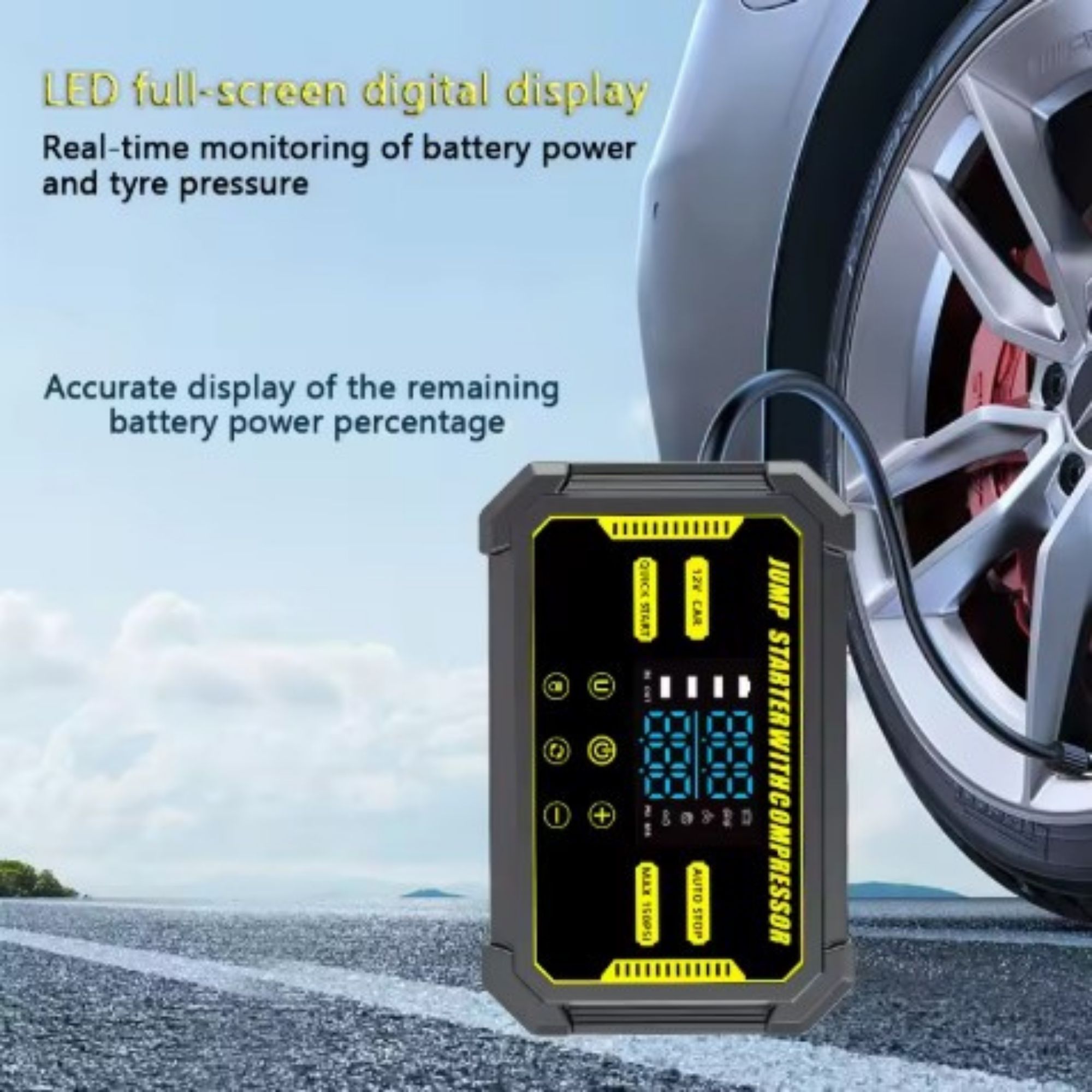 Car Jump Starter 12V With Air Pump Tire Inflator Portable Battery ...