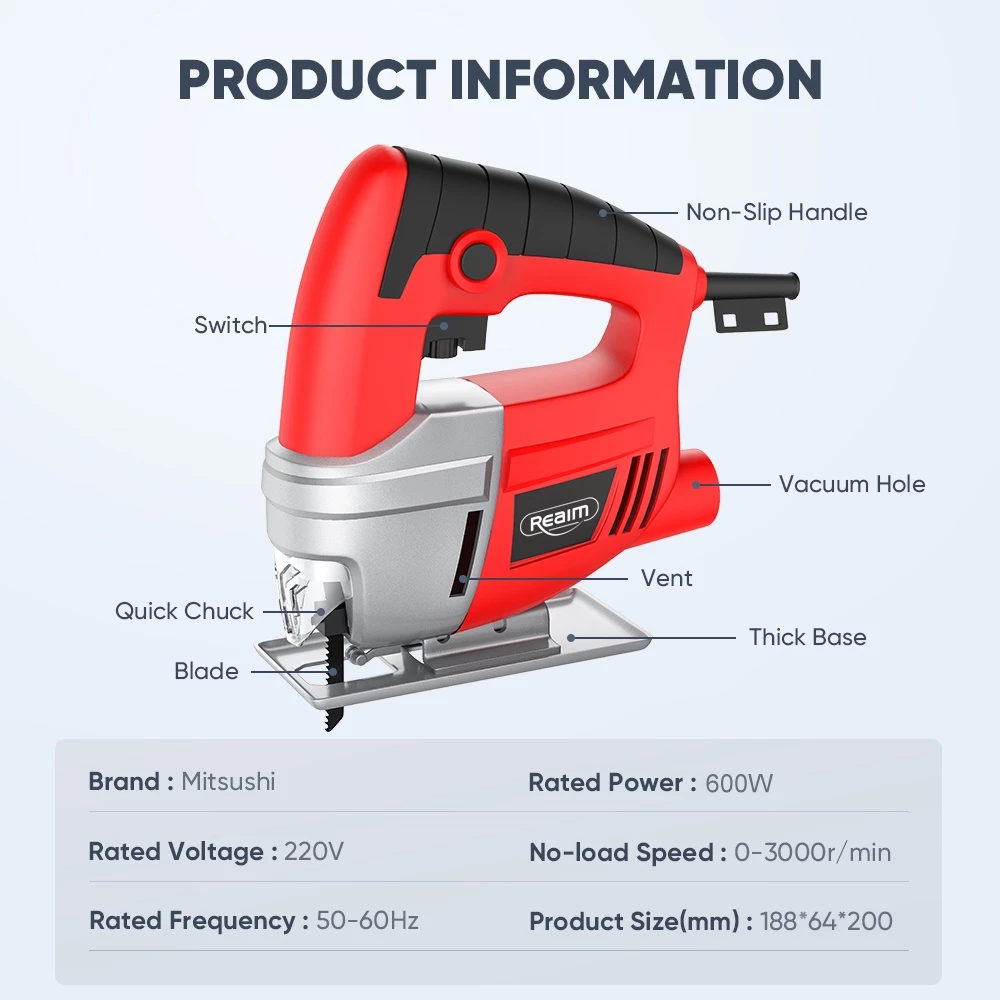 REAIM Electric Jigsaw Power Tool Heavy Duty Electric Saw Wood Cutter ...