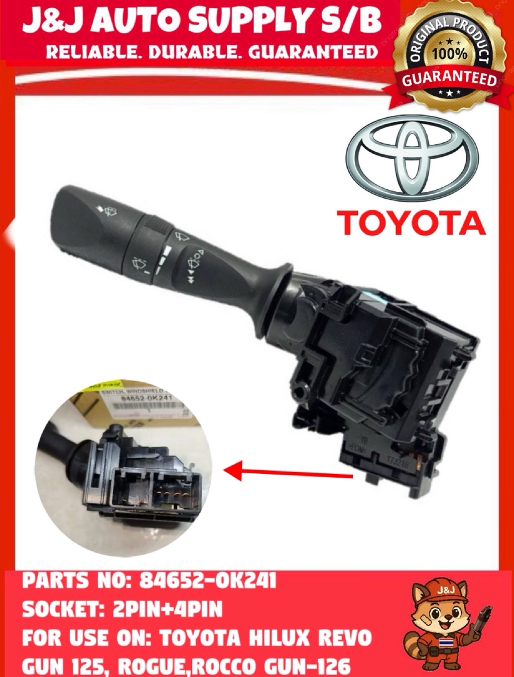 84652-0K241 ORIGINAL TOYOTA WIPER SWITCH FOR USE ON: TOYOTA HILUX REVO ...