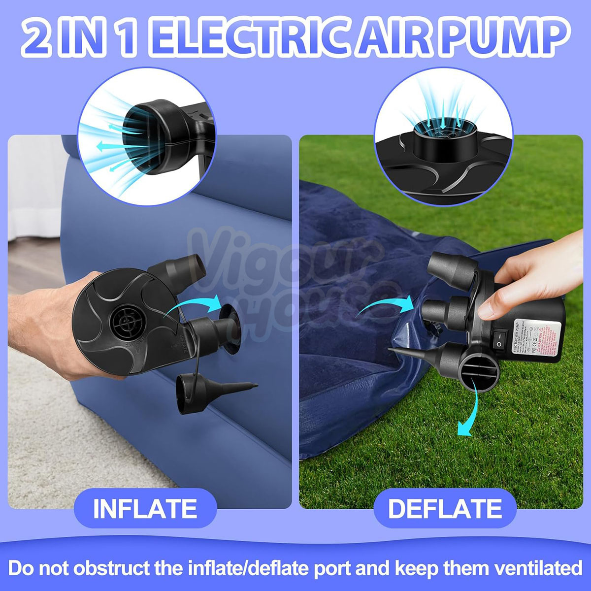 Electric Air Pump for Inflatables Air Mattress Pump with 3 Nozzles 5kPa ...