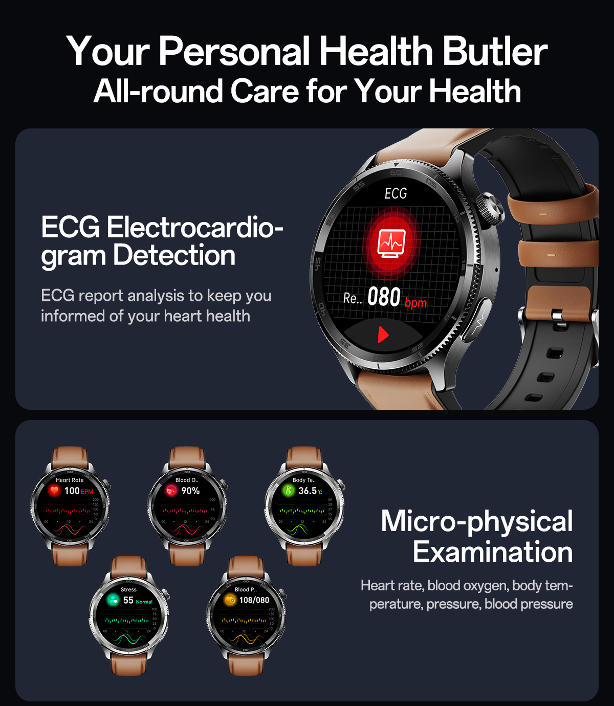 Aolon Pulse Smart Watch Blood Pressure ECG HRV Body Temperature 24/7 ...