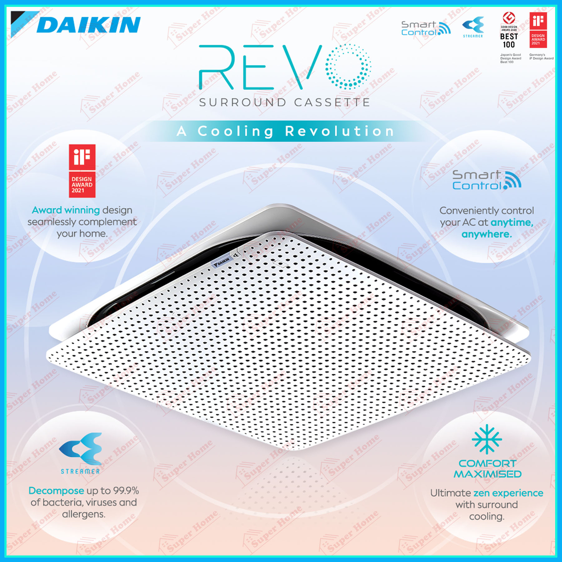 Daikin REVO Surround Cassette Air Conditioner 2hp - 5hp R32 Premium Non ...