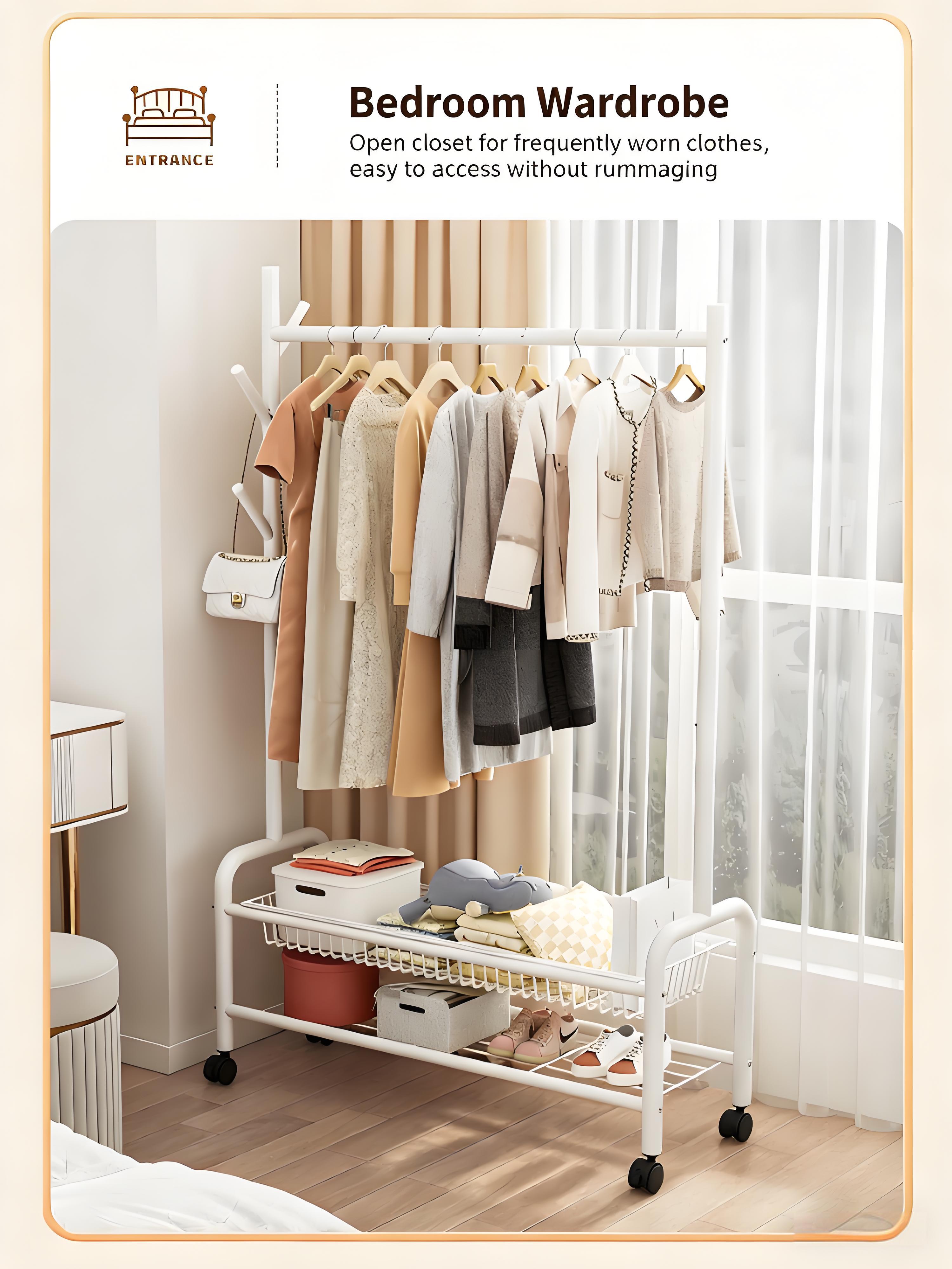 Oo-Clothes Rack Organizer Steel Hanging With Wheels Balcony Shoe Rack ...