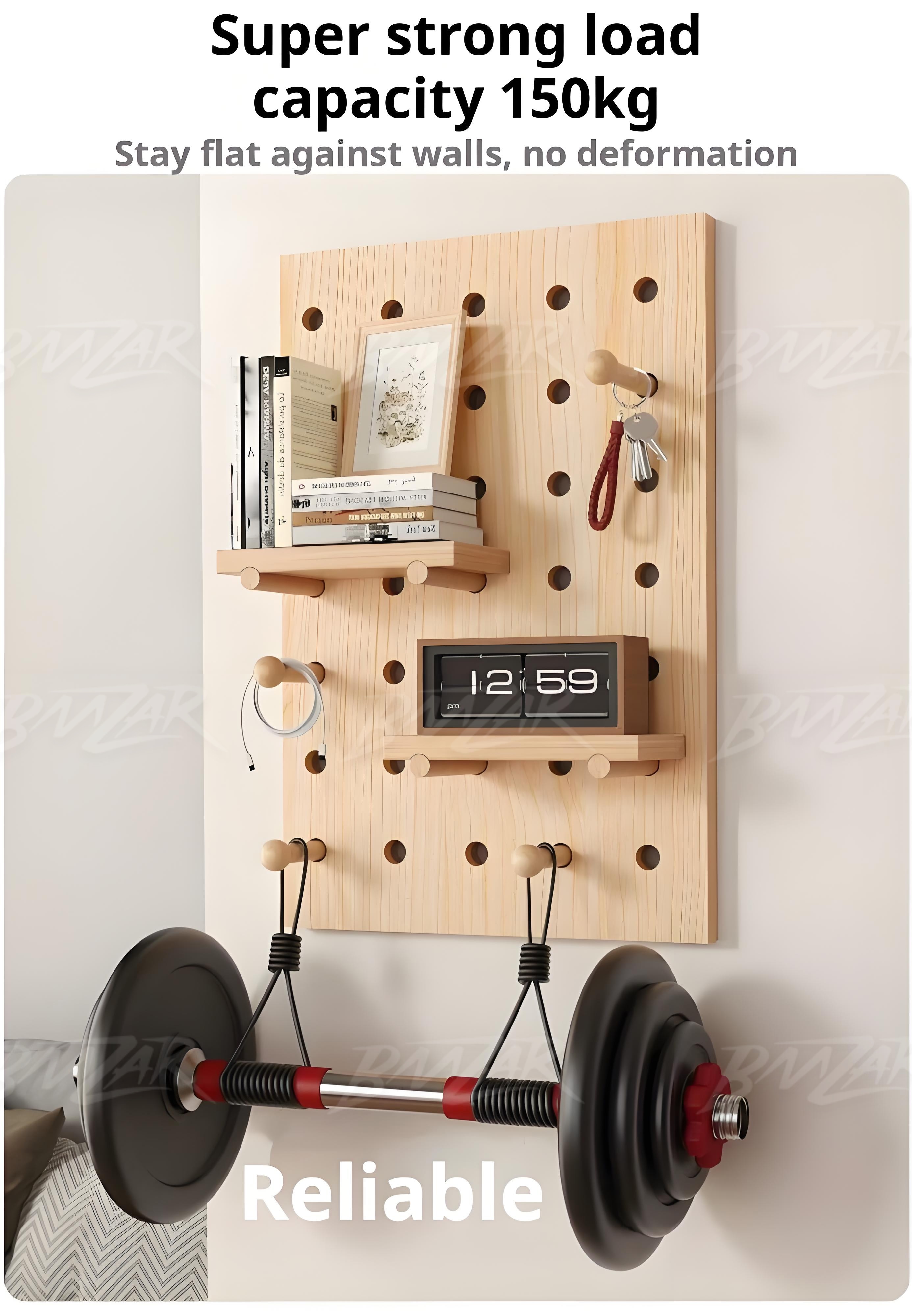 𝐁𝐌𝐙𝐀𝐑 𝙄𝙣 𝙎𝙩𝙤𝙘𝙠 Solid Wood Pegboard Wall Storage Rack 60/80/120CM Wall ...