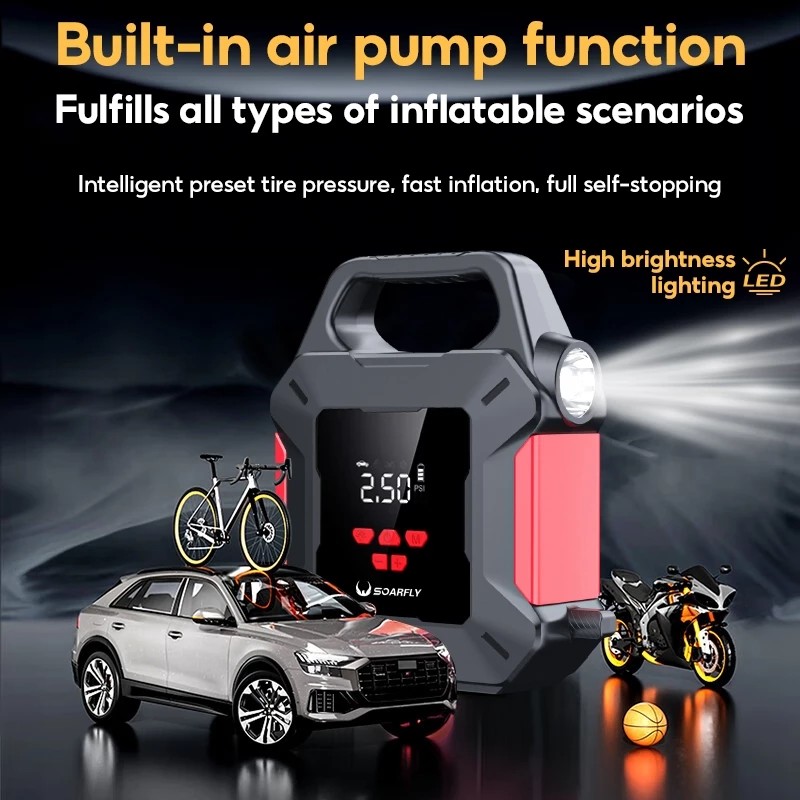 4 IN 1 Jump Starter Power Bank Portable Pump Tire Inflator Portable ...