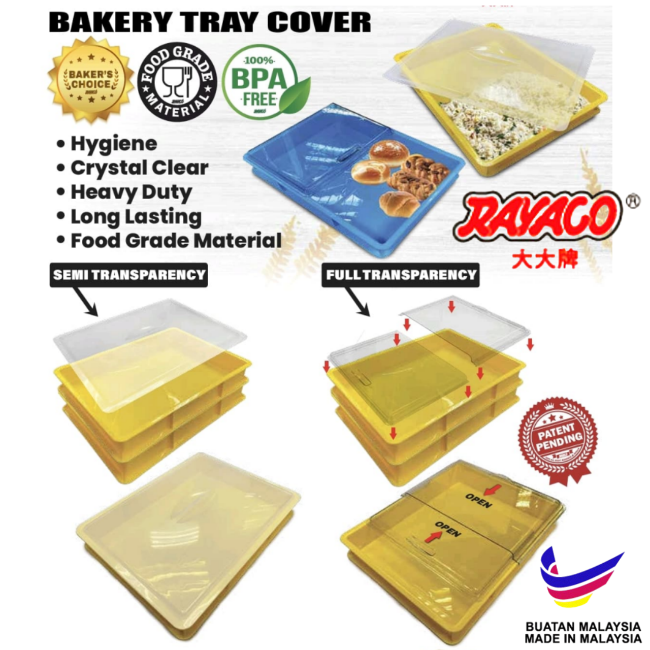 Rayaco Penutup Tray Makanam/Kueh/Penutup Tray Kuning Segi/Fully ...