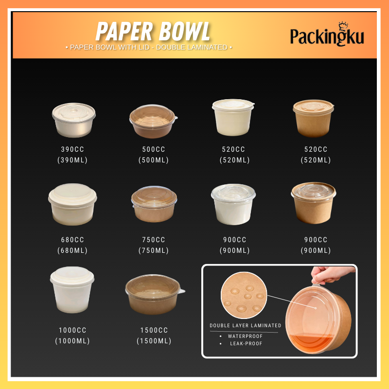 (50PCS)390/500/520/680/750/900/1000/1500ml Packingku Paper Bowl Duoble ...