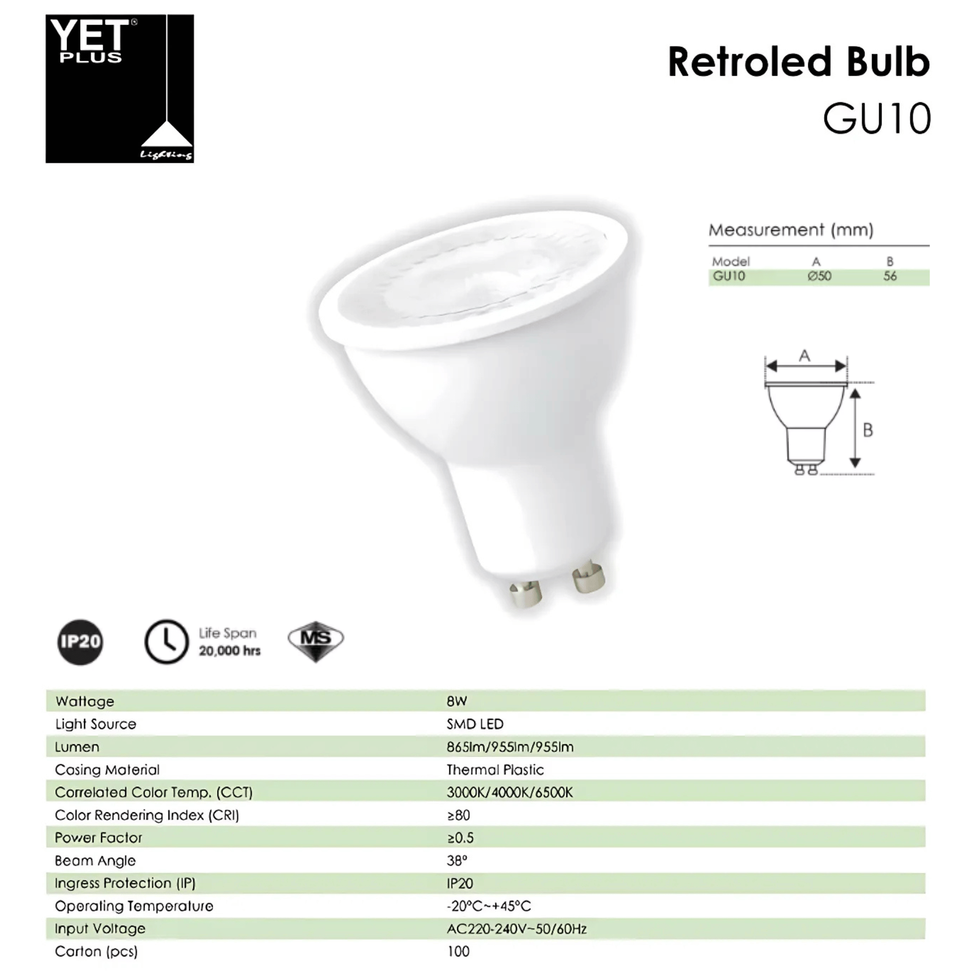 [SIRIM] YETPLUS GU10 8W LED SIRIM BULB 8W 3 COLOUR MEMORY (3000K WARM ...