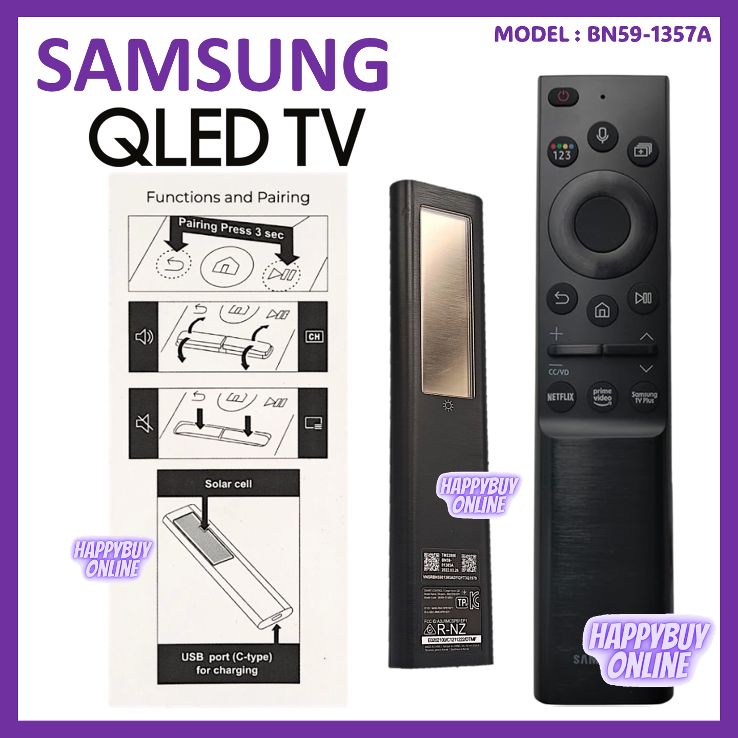 SAMSUNG QLED Original Type C Charge TV Remote Control BN59-01357A Solar ...