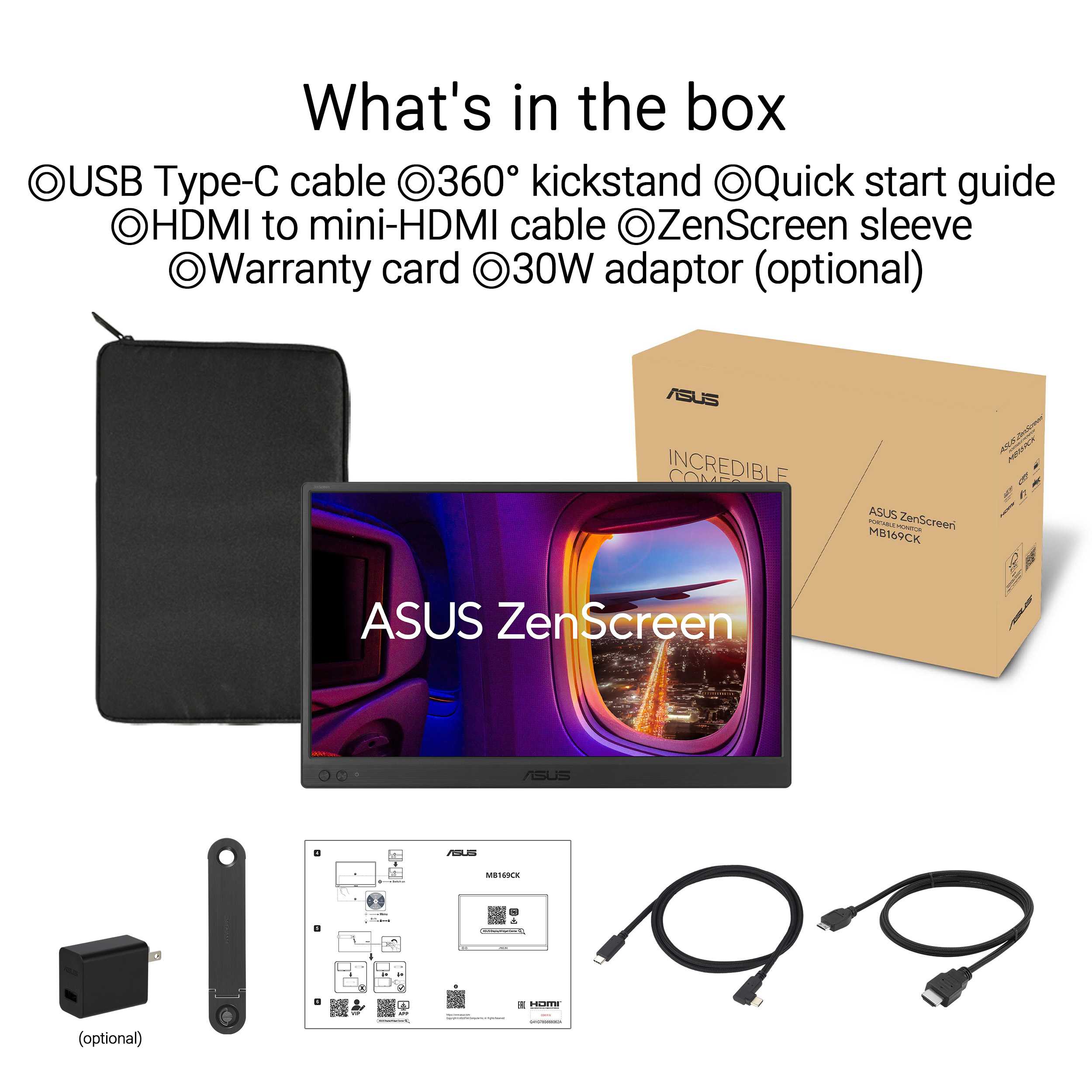 ASUS 16" Portable Monitor ZenScreen MB169CK Type-C Full HD 1080p IPS ...