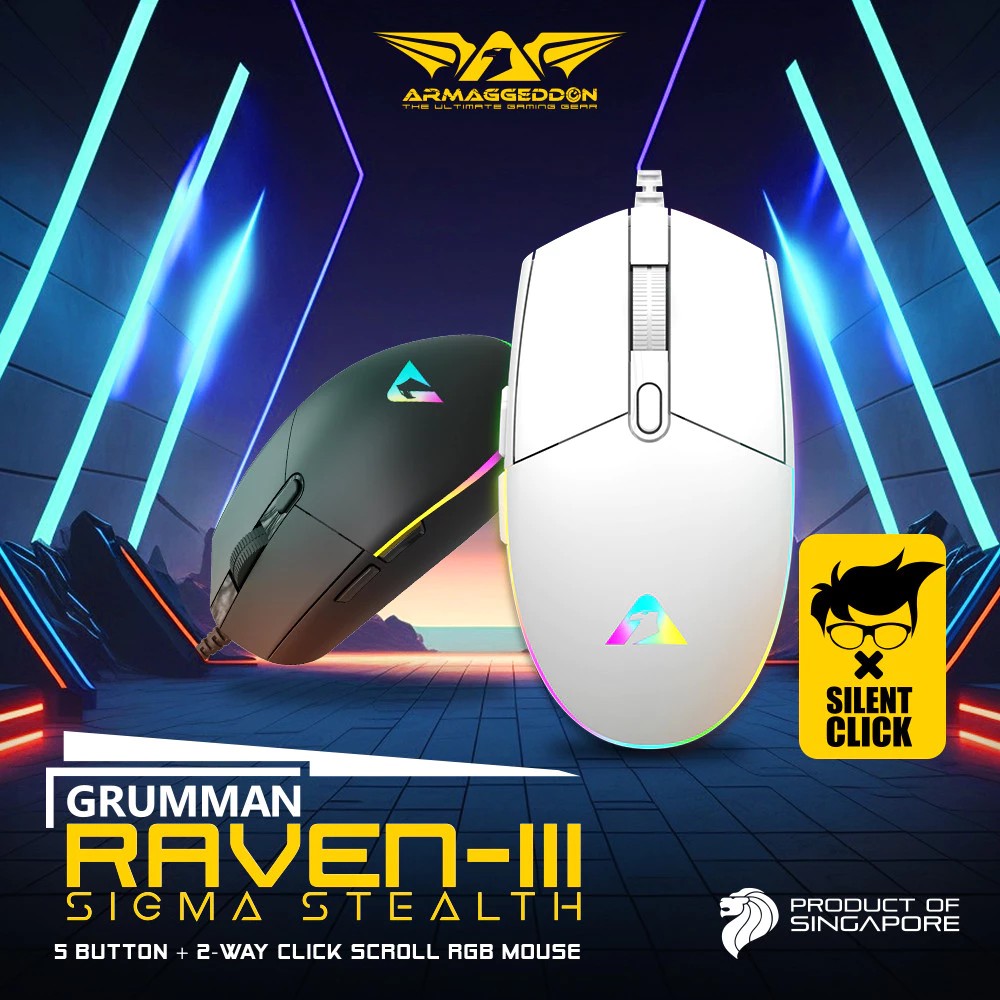 Armaggeddon Raven 3 Sigma Stealth Wired RGB Silent Gaming Mouse | 12800 ...