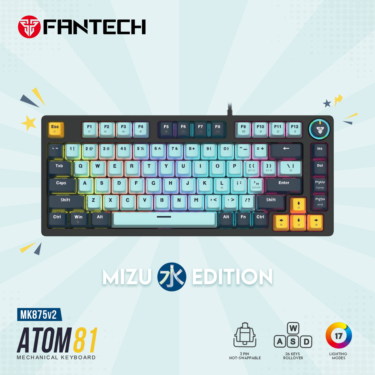 Fantech MK875v2 Atom 81 Mechanical Keyboard RGB Lighting Hot Swappable ...