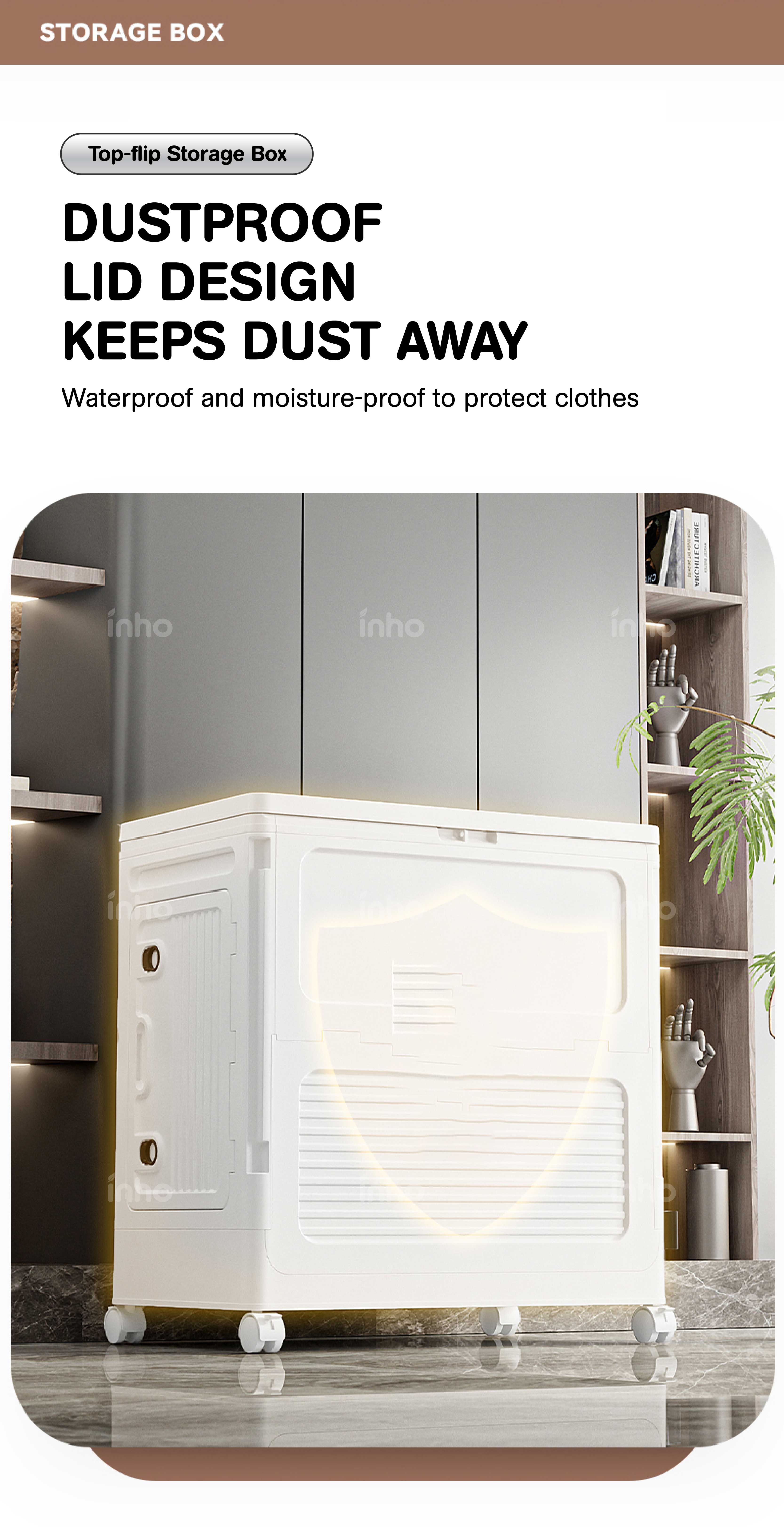 INHO L56cm Multipurpose Top Flip Storage Box Foldable Storage Cabinet ...