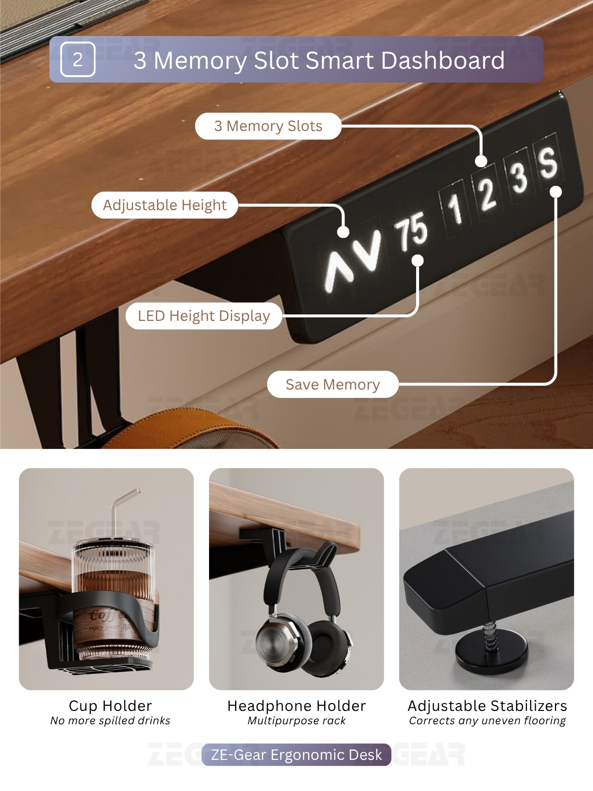 【ZE-GEAR】Ergonomic Smart Electric Desk | Adjustable Height Gaming ...