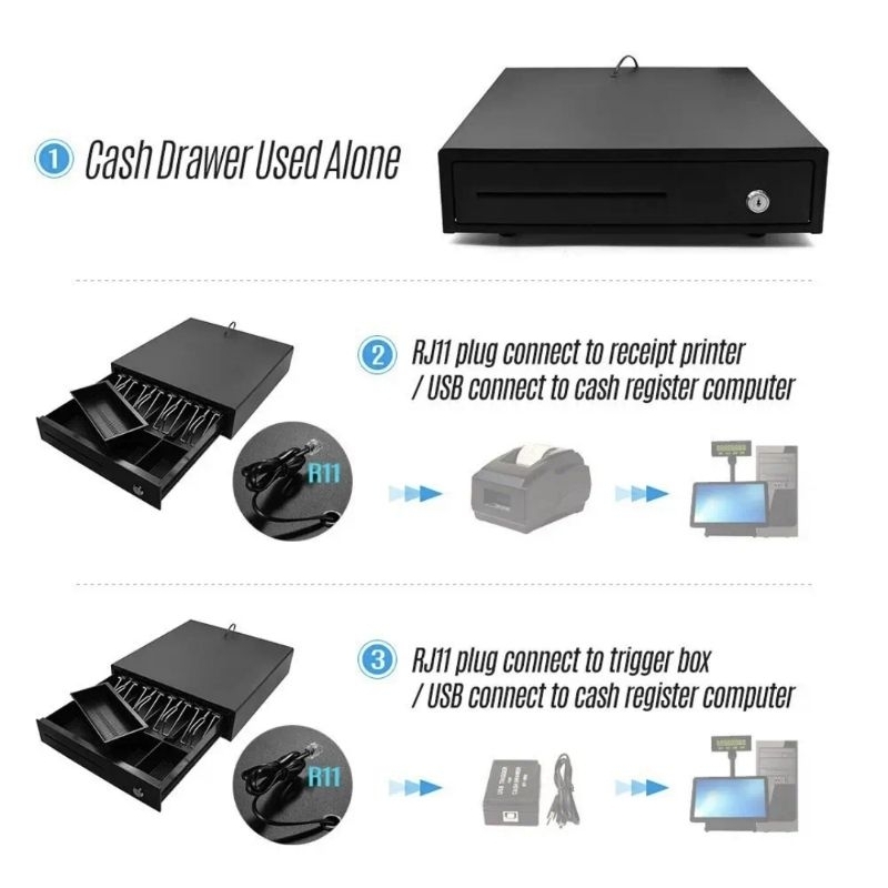 Cash Drawer Box Cash Box Key Lock With 5 Bill 5 Coin Tray Money Box ...