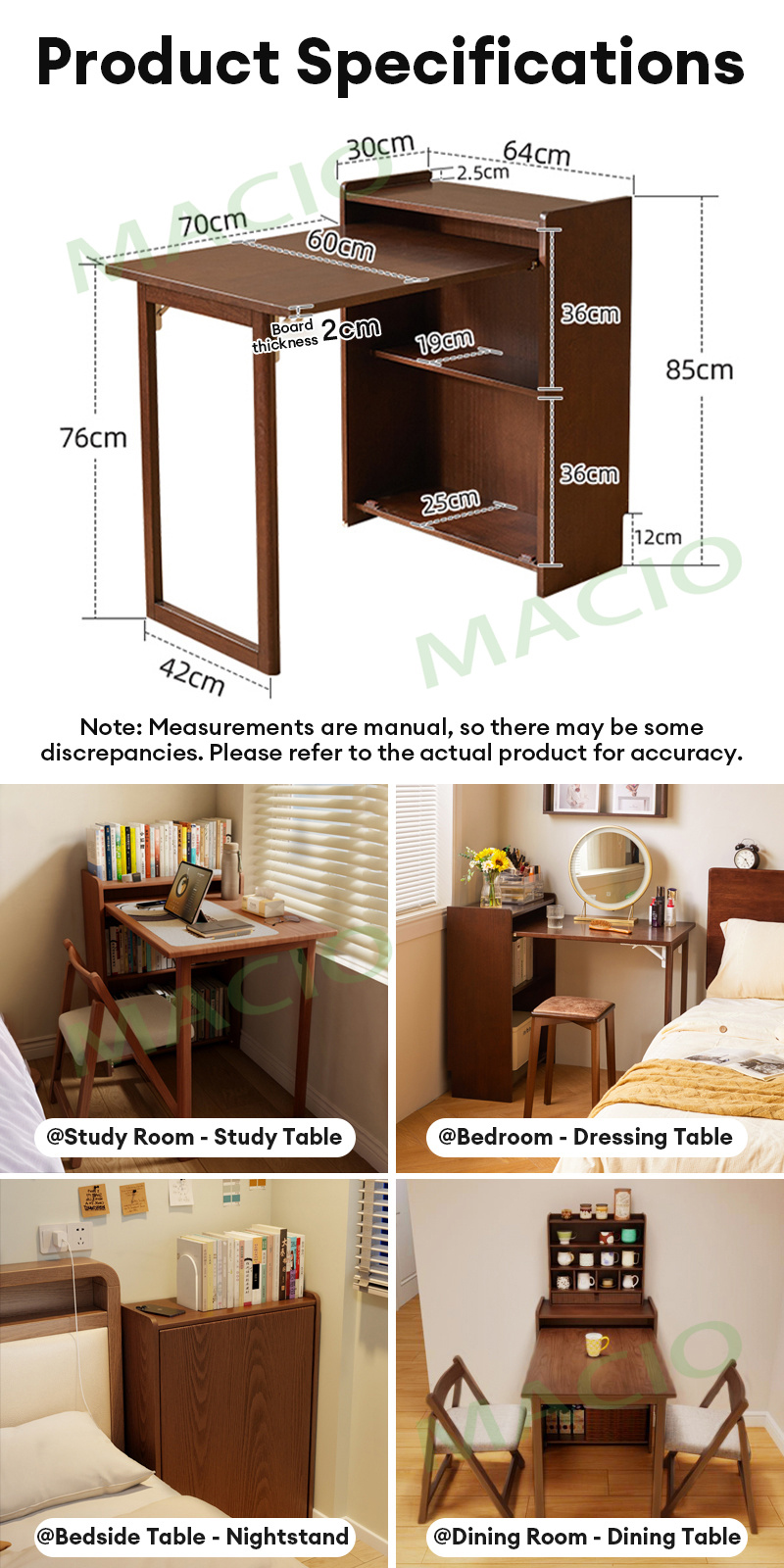 【Lifetime Warranty】 Bamboo Folding Table Computer Desk 100CM Study Desk ...