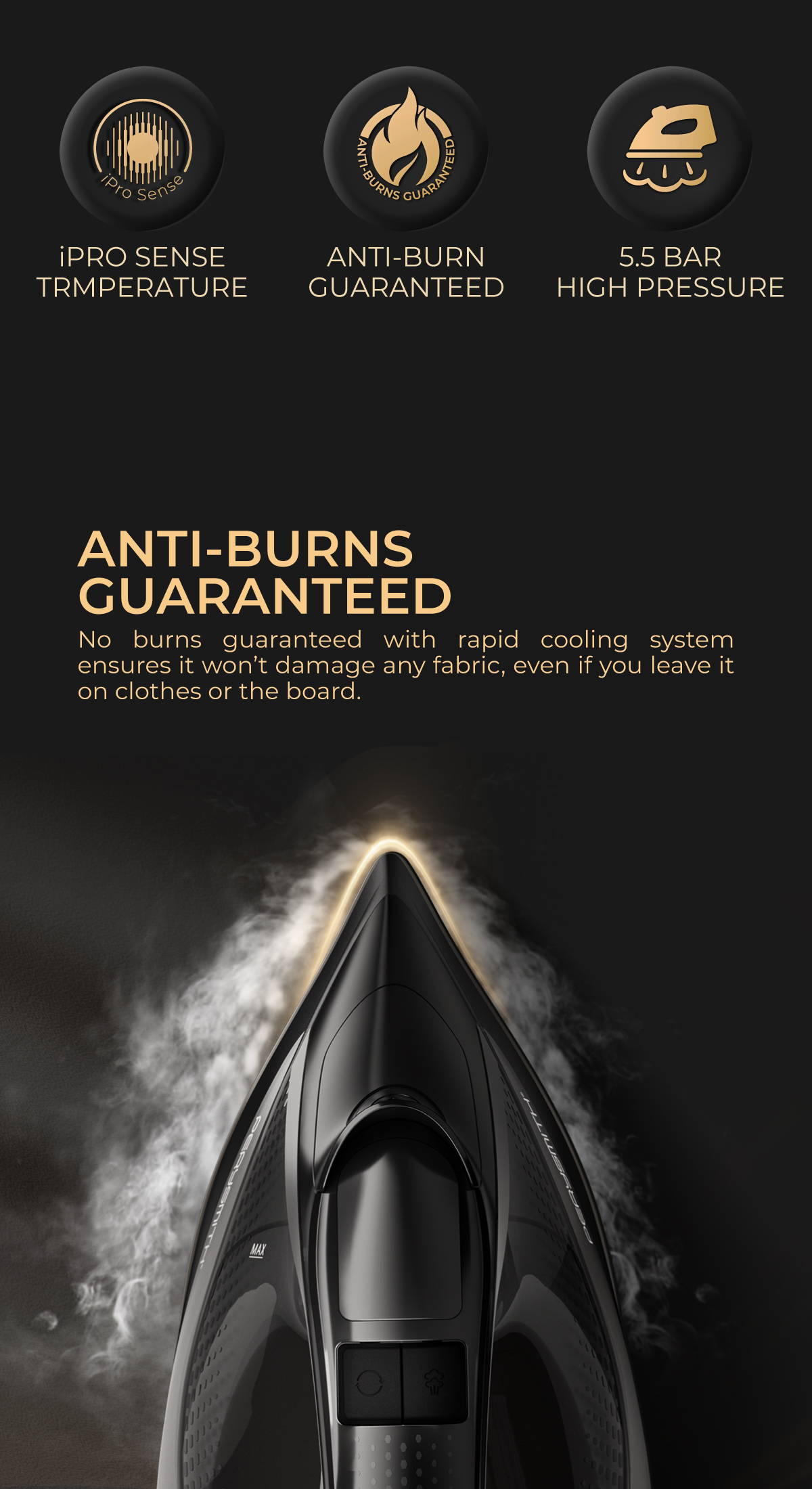 PerySmith E300 Pro Max Anti Burns Guaranteed Steam Iron Steamcare ...