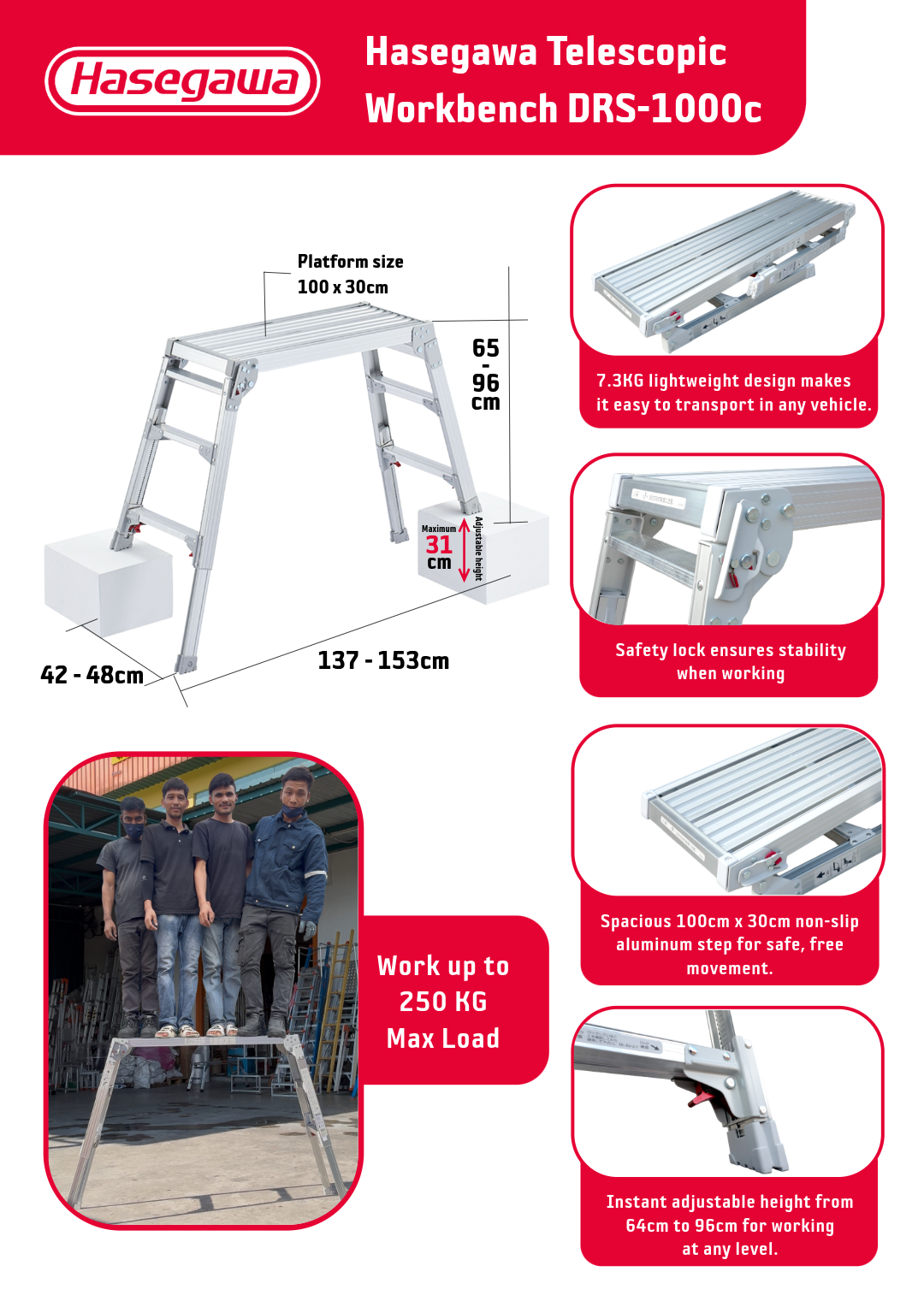 Hasegawa Telescopic Workbench DRS-1000C DRSW-1200C Foldable Ladder ...