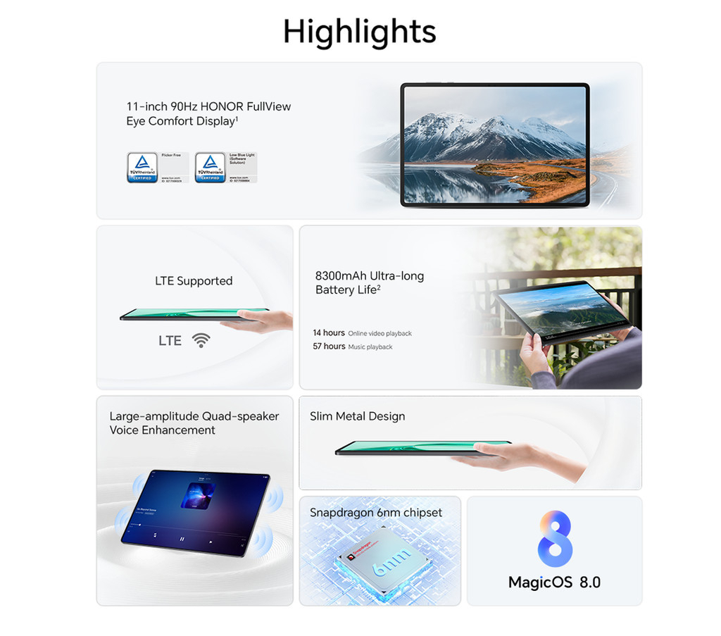 HONOR Pad X8a LTE Android Tablet 8(4+4)GB+128GB | 11 inch 90Hz Display ...