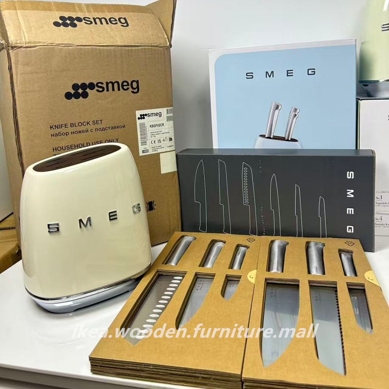 NEW SMEG Knife Set 7 Piece knife Block Set Retro Western Western ...