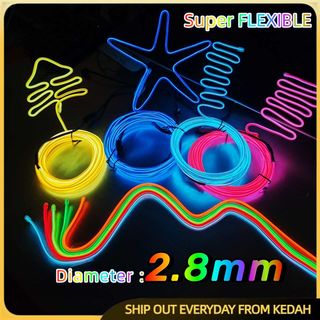 2.8mm Wording Light Strip EL Wire Neon Light With Iron Core Neon Custom ...