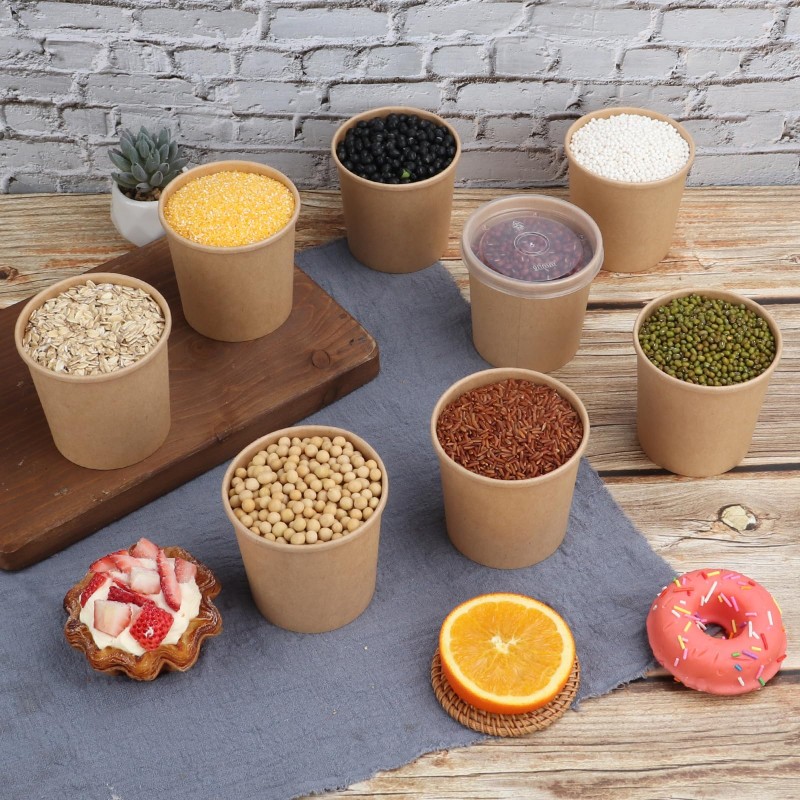 50Pcs 8/12/16oz Kraft Brown Paper Tub Paper Bowl Takeaway Food ...