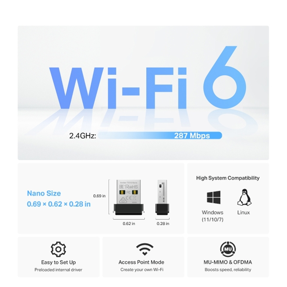 TP-Link AX300 wi-fi 6 penyesuai USB tanpa wayar Archer TX1U Nano Nano ...