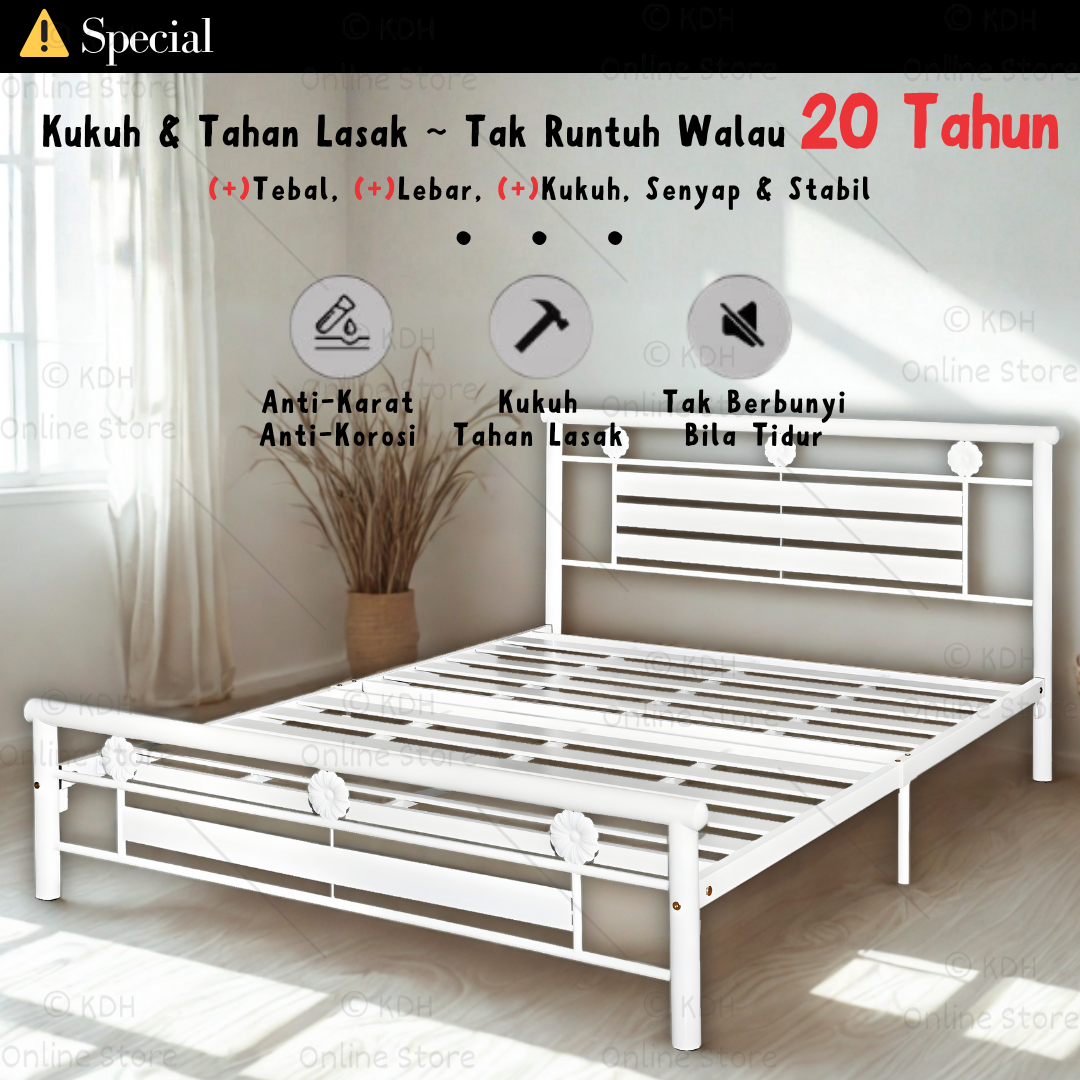 🔥[SENYAP & TAHAN KARAT] BESI TEBAL Metal Queen Bed Frame Heavy Duty ...