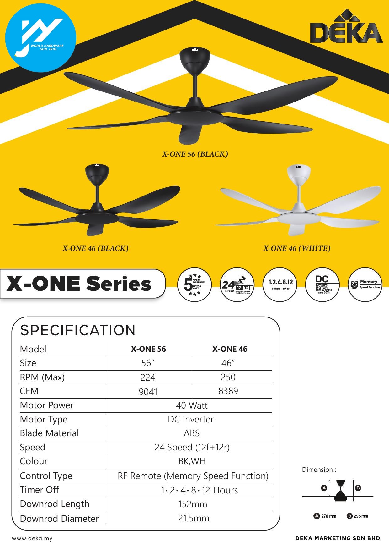 DEKA X-ONE 46" 56" 5 Blades DC Motor 24 Speed SIRIM Remote Control Baby ...
