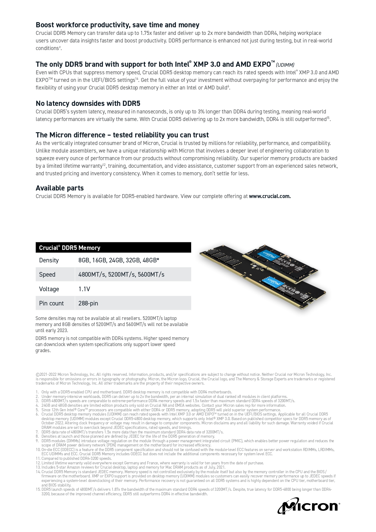 CRUCIAL DDR5 4800MHZ RAM DESKTOP PC (UDIMM) / LAPTOP NOTEBOOK (SODIMM ...