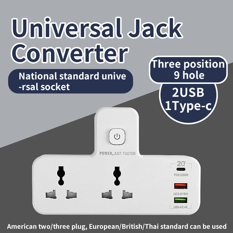 T-ADAPTOR 3 Pin Socket Extension Plug Fast Charging 3-Pin Universal ...