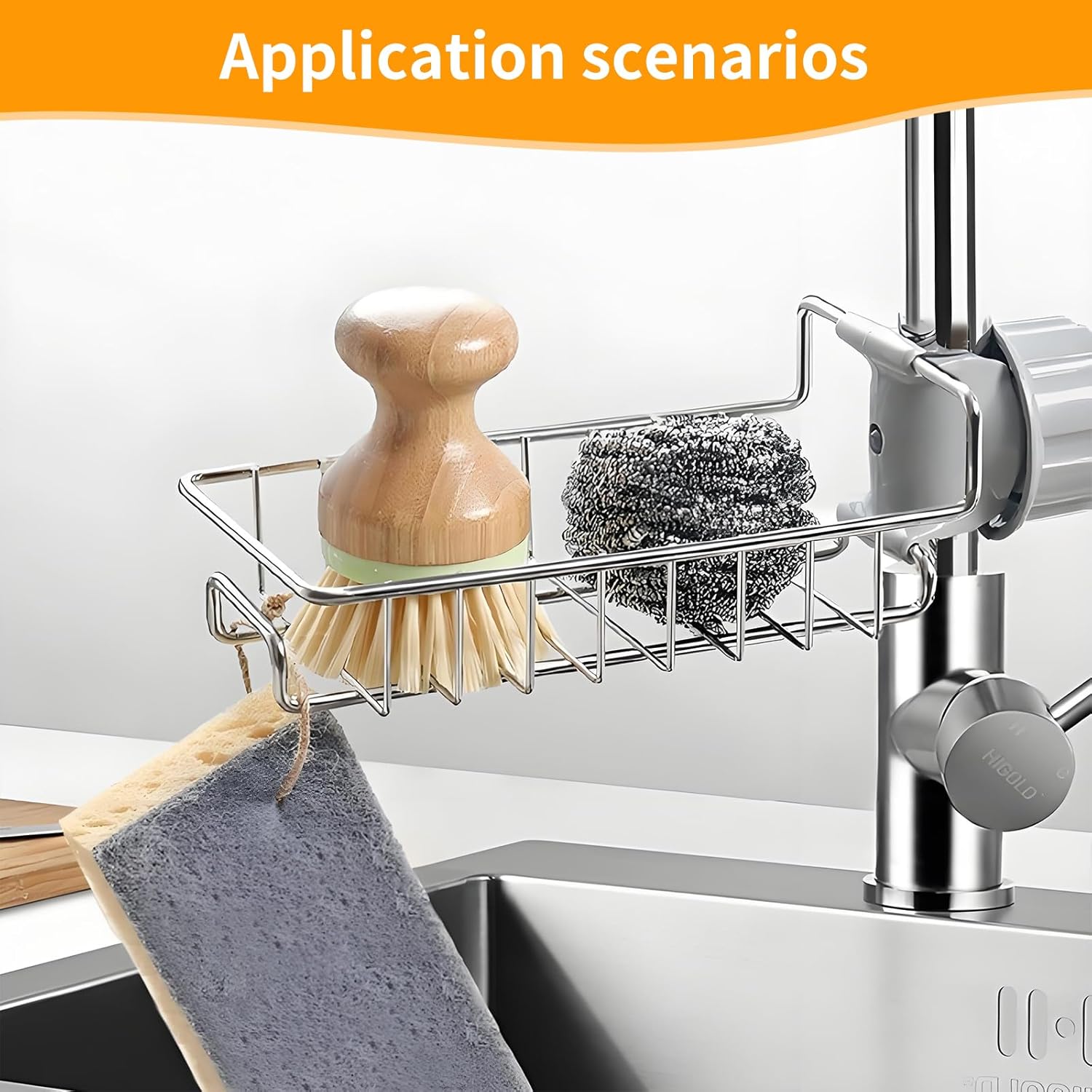 Adjustable Faucet Storage Rack Stainless Steel Sink Dishwasher Water ...