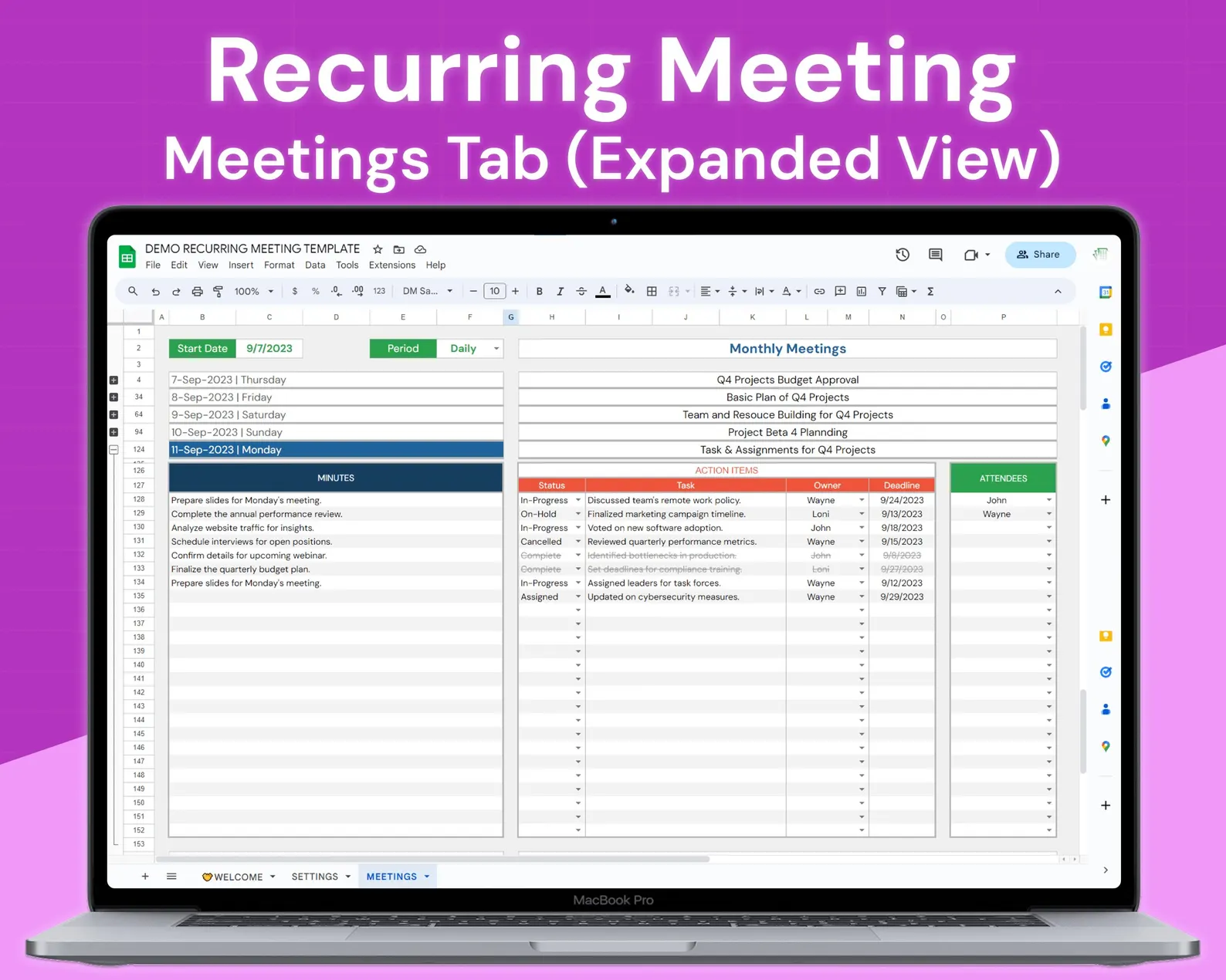 Recurring Meeting Template Minutes Agenda & Action Item List Tracker ...