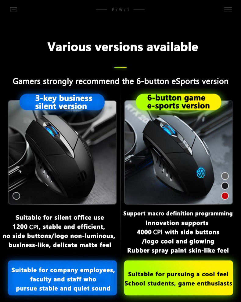 Inphic W1 Wired Gaming Mouse 200-8800DPI Optical Mice 6 Programmable ...
