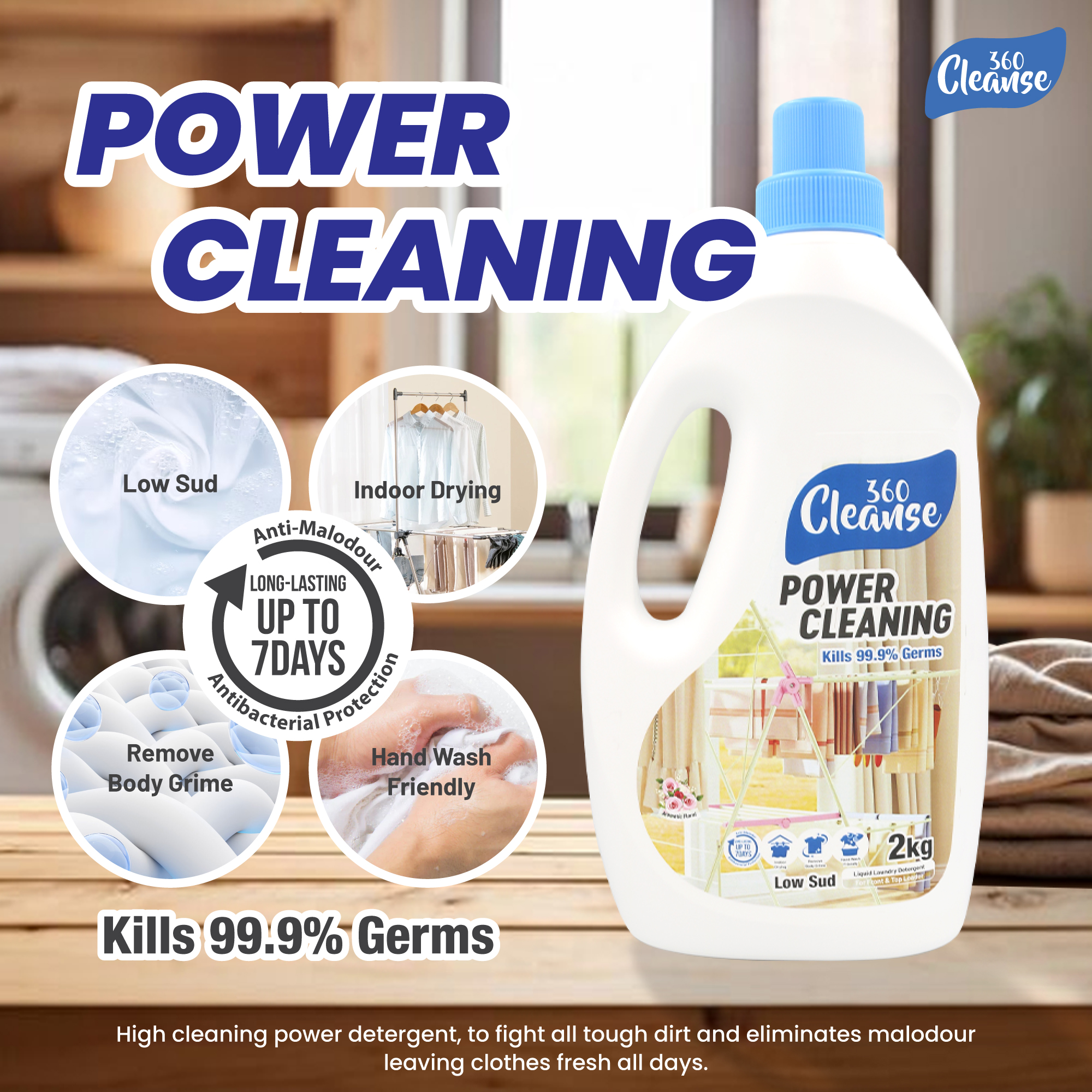 Cleanse360 Power Cleaning Liquid Laundry Detergent [ 2KG ] Low Sud ...