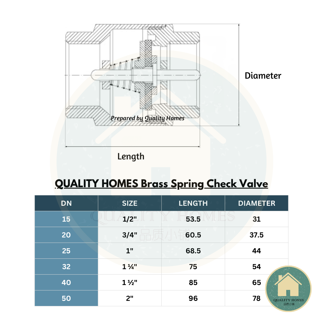 Quality Homes Brass Spring Check Valve, One Way Non Return Valve, Injap ...