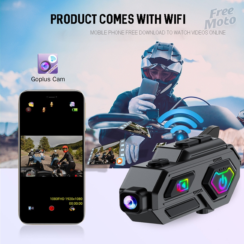 Helmet Bluetooth Intercom 600M + 1080P WiFi Camera Motosikal 360° Putar ...