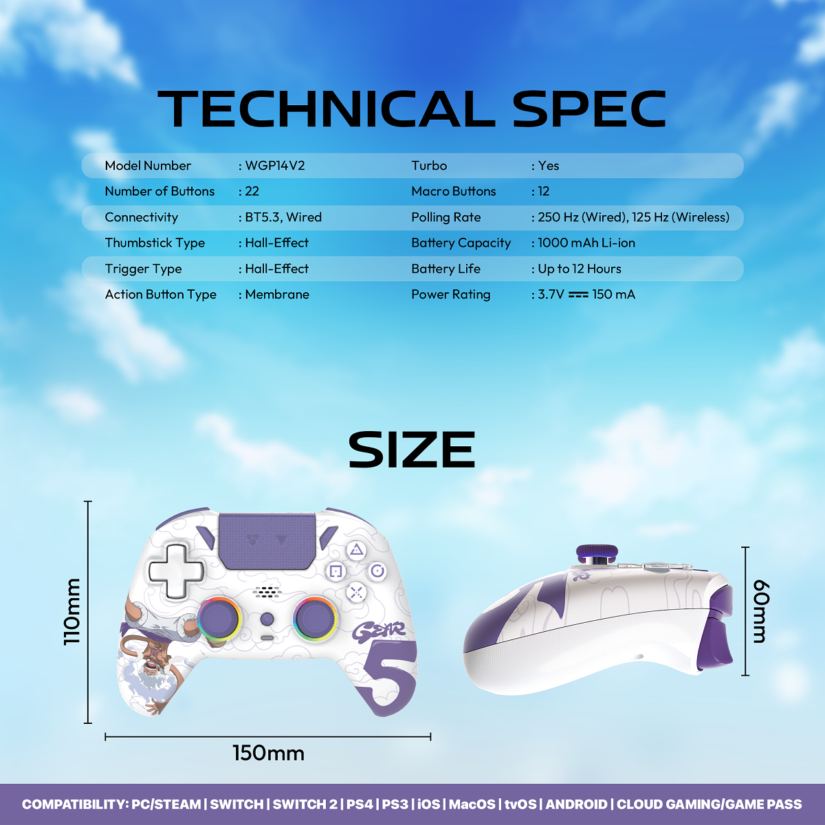 Fantech x One Piece Gamepad Wireless Controller NOVA Pro WGP14v2 For ...
