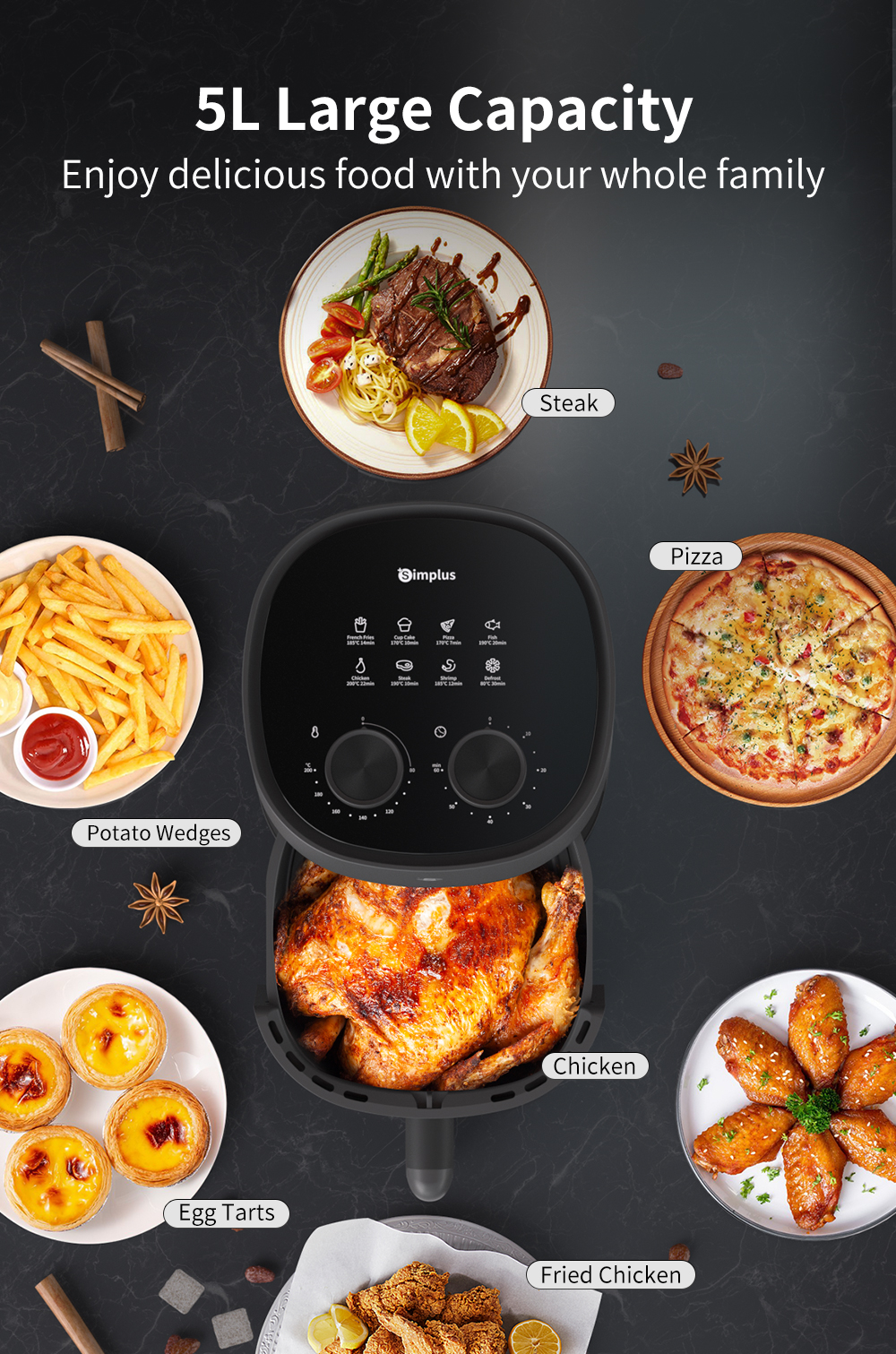 Simplus Air Fryer | 5L Large Capacity | 1450W Power | Viewable Window ...