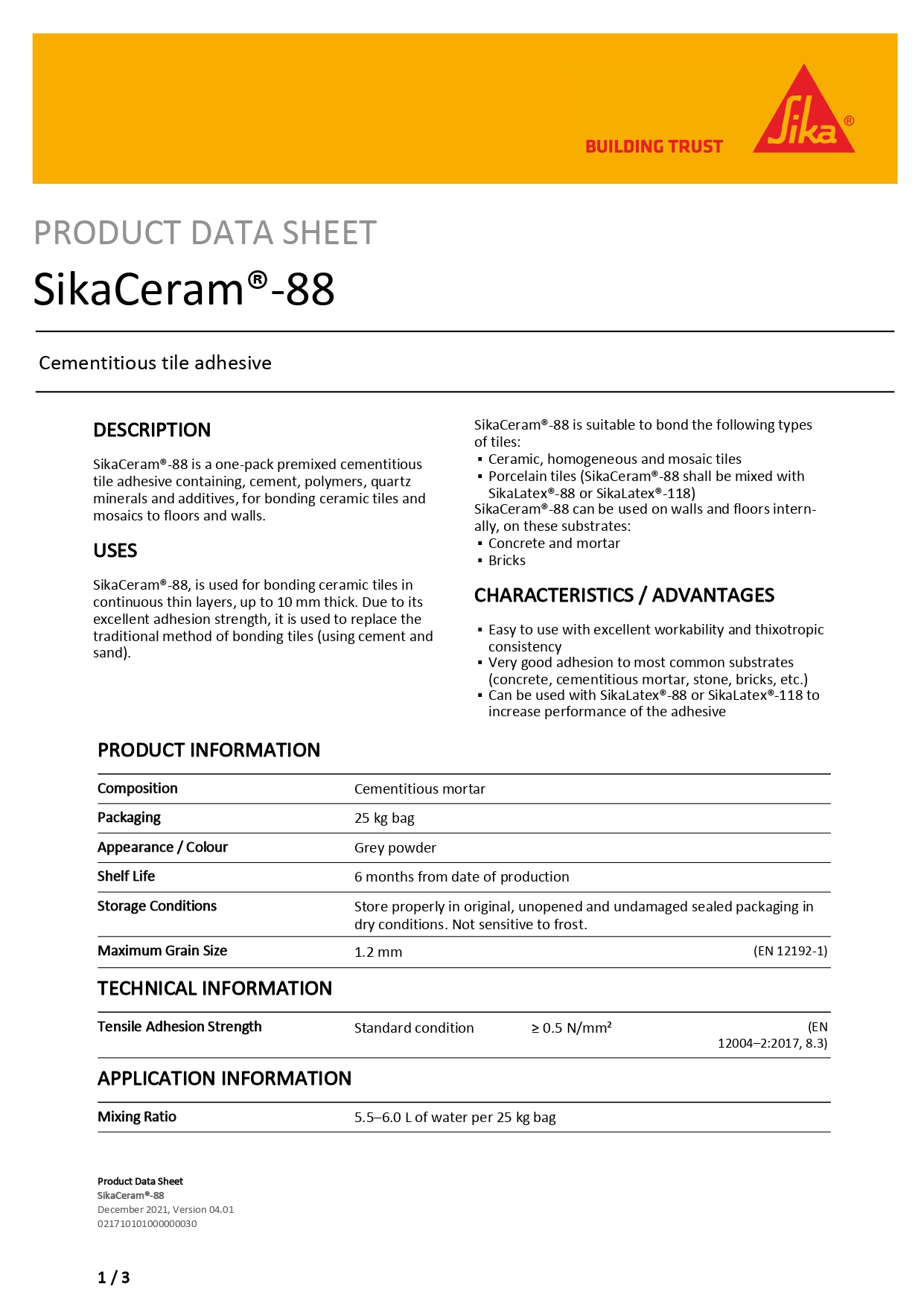 Sika ceram-88 Cementitious Tile Adhesive 25KG | Shopee Malaysia