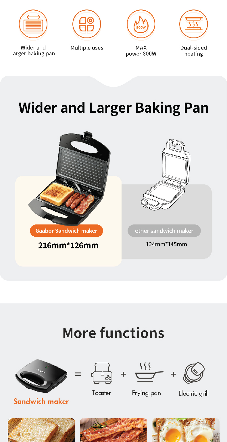 Gaabor Upgrade Large Pan 800W Dual-Sided Heating Fast Grill Multiples ...