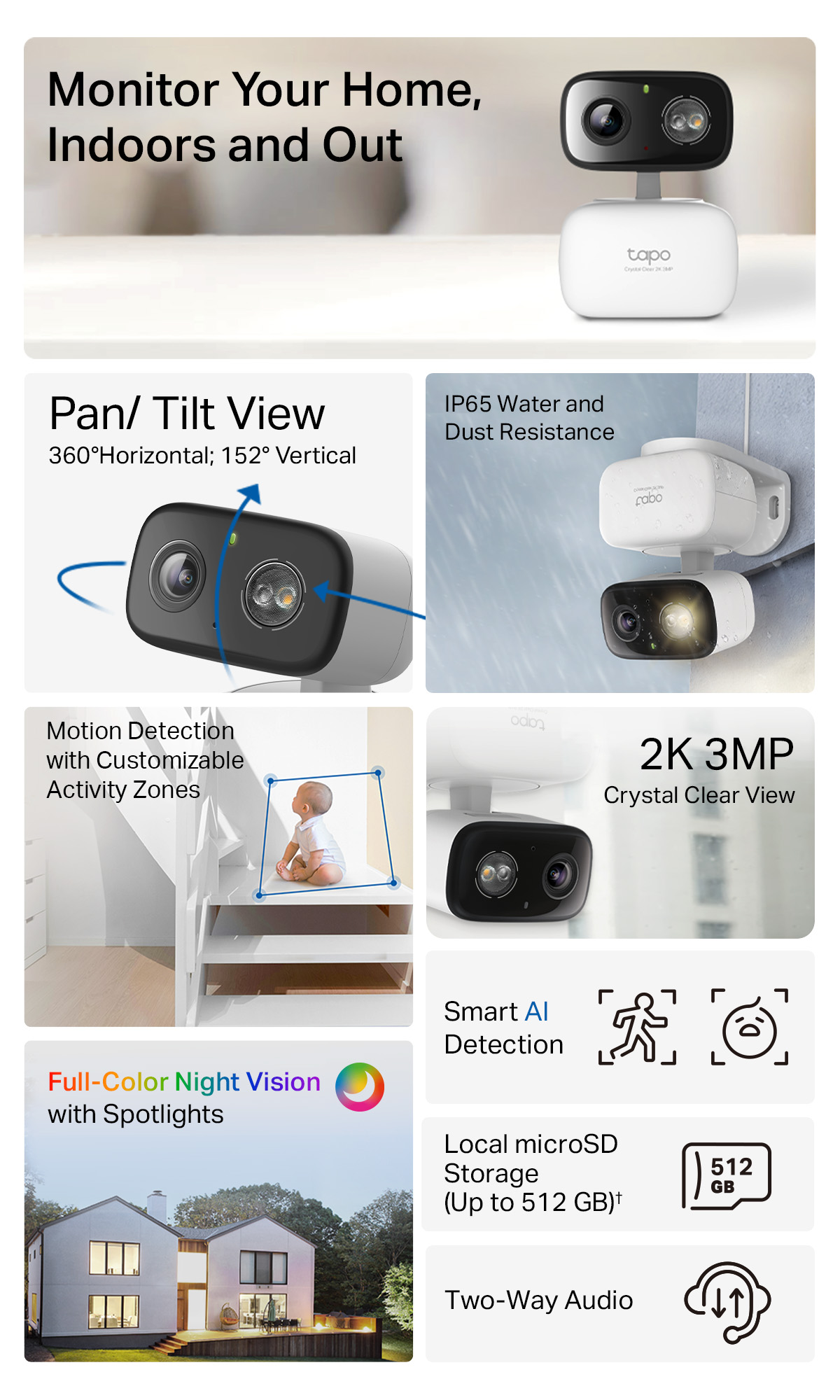 TP-Link Tapo C216 2K 3MP Indoor / Outdoor Smart WiFi Camera | C510W ...