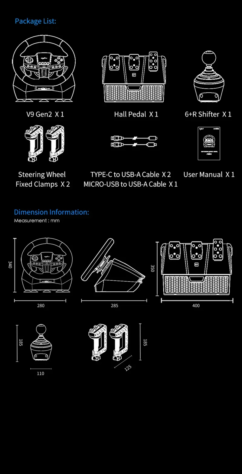 PXN V9 Gen2 Gaming Steering Wheel 270°/900° Racing Wheel Volante for ...