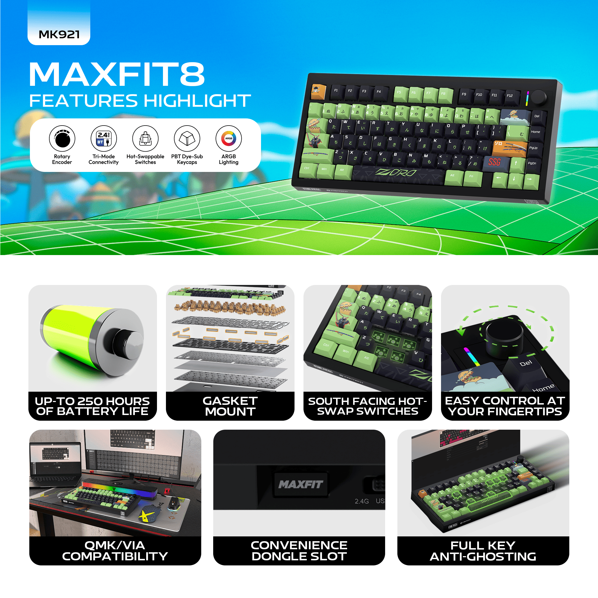 FANTECH x One Piece Zoro Maxfit8 Gaming Keyboard MK921 | Shopee Malaysia