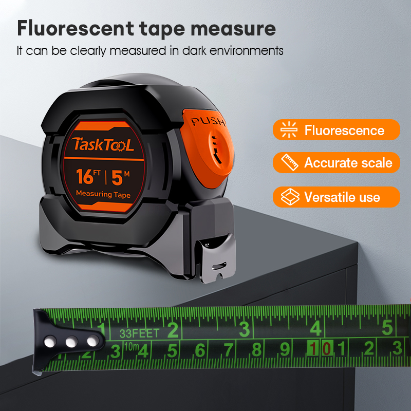 TASKTOOL Fluorescent Tape Measure Self Locking High Precision Measuring ...