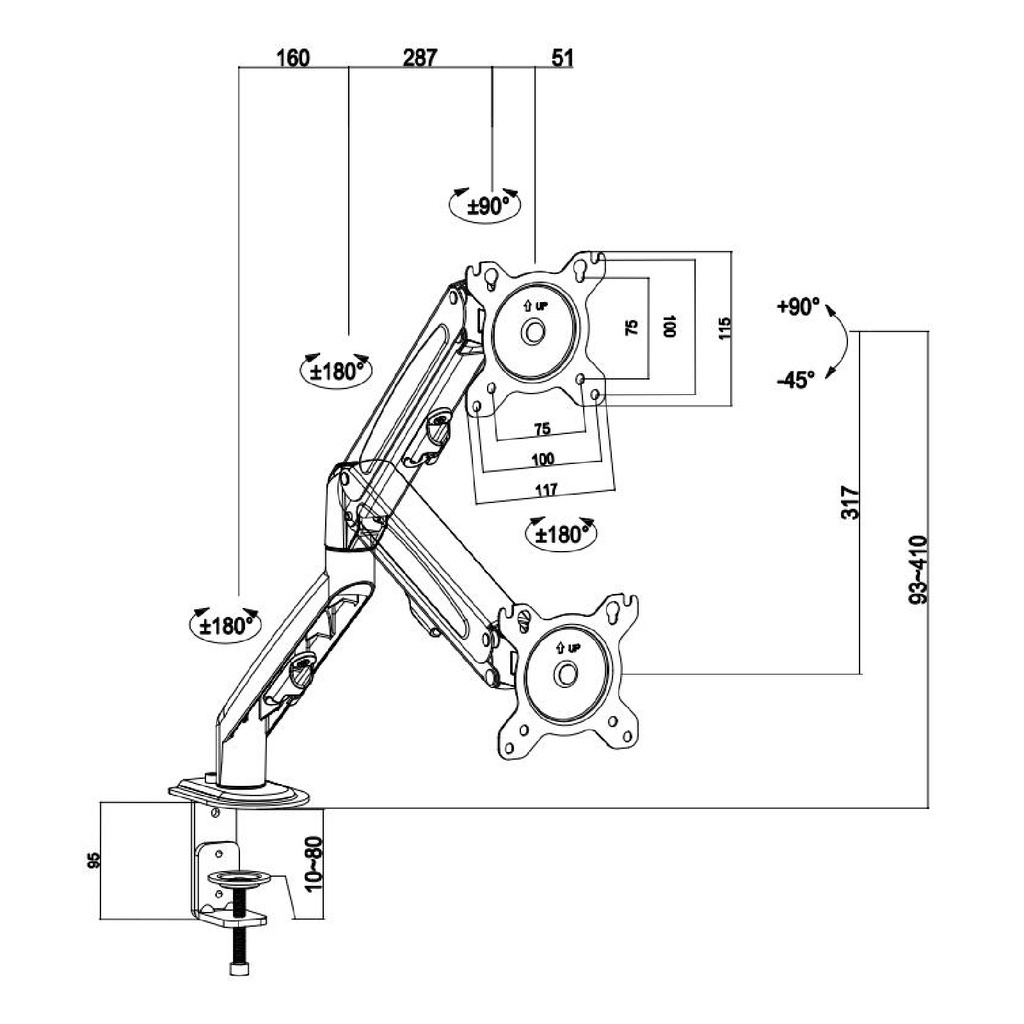 Monitor Arm Desktop Mount Bracket 17''-32'' Bearing 15kg 360 ...