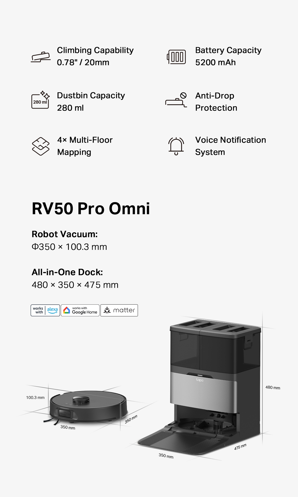 【NEW】TP-Link Tapo RV50 Pro Omni 15000Pa DeepEdge Adaptive Robot Vaccum ...