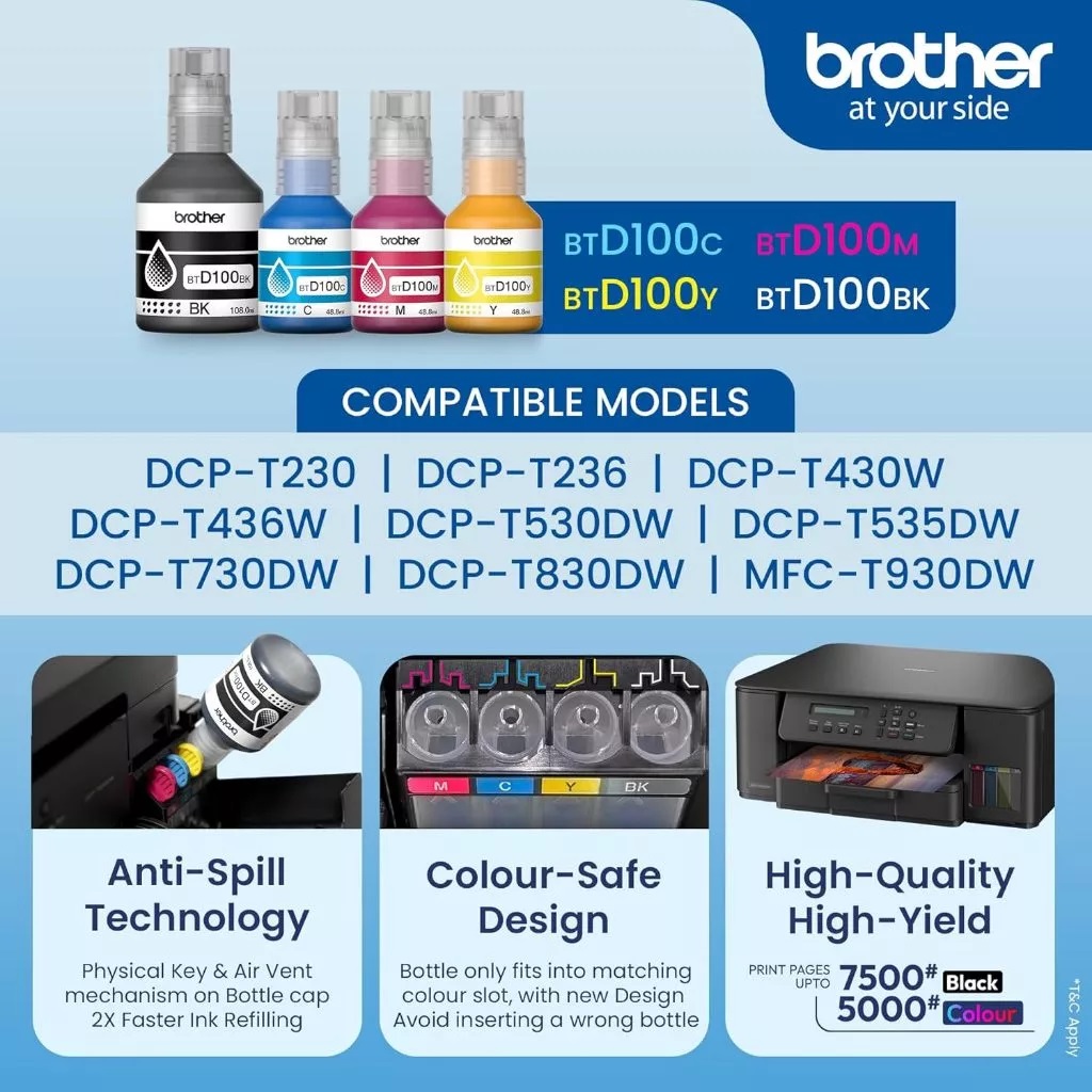 【𝐑𝐞𝐚𝐝𝐲 𝐒𝐭𝐨𝐜𝐤】 Brother Ink BTD100 Refill Ink for Printer T230 T430W ...