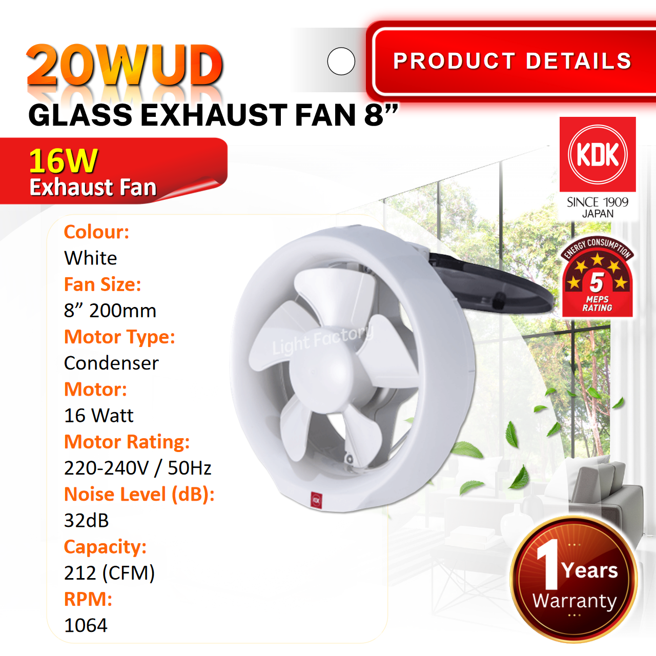 KDK 15WUD 20WUD Glass Mounted Exhaust Ventilating Fan 6" 15WUD 8" 20WUD ...